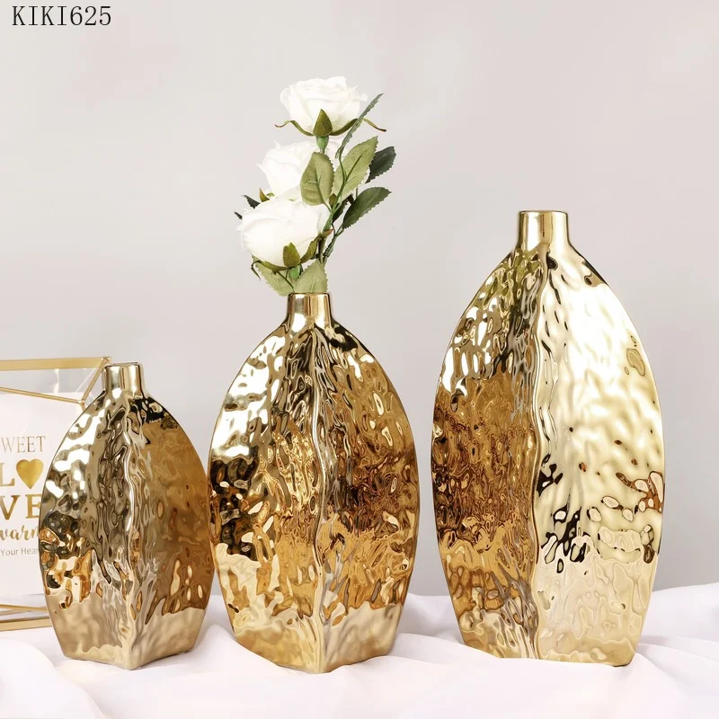 European Ceramic Vase Luxury Electroplating Golden Flower Arrangement ...