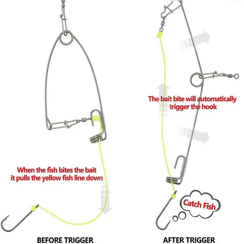 3Pcs/1PC Automatic Fishing Spring Hook Stainless Steel Hook Trigger ...