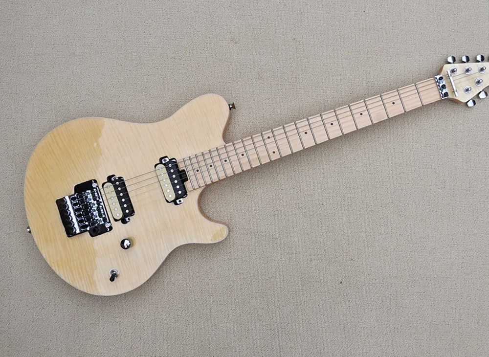 Natural Wood Body Electric Guitar with Chrome Hardware, Maple Quilted ...