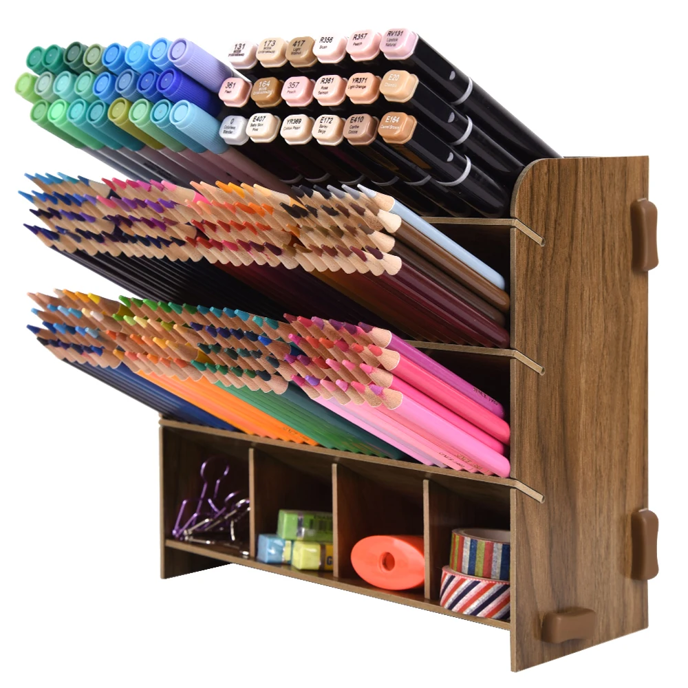 Wooden Desk Organizer Holds 240 Colored Pencils Artist's Pencils Pens ...