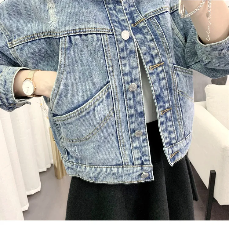 [EWQ] 2020 Spring New Full Sleeve Turn-down Collar Loose Women Cowboy ...