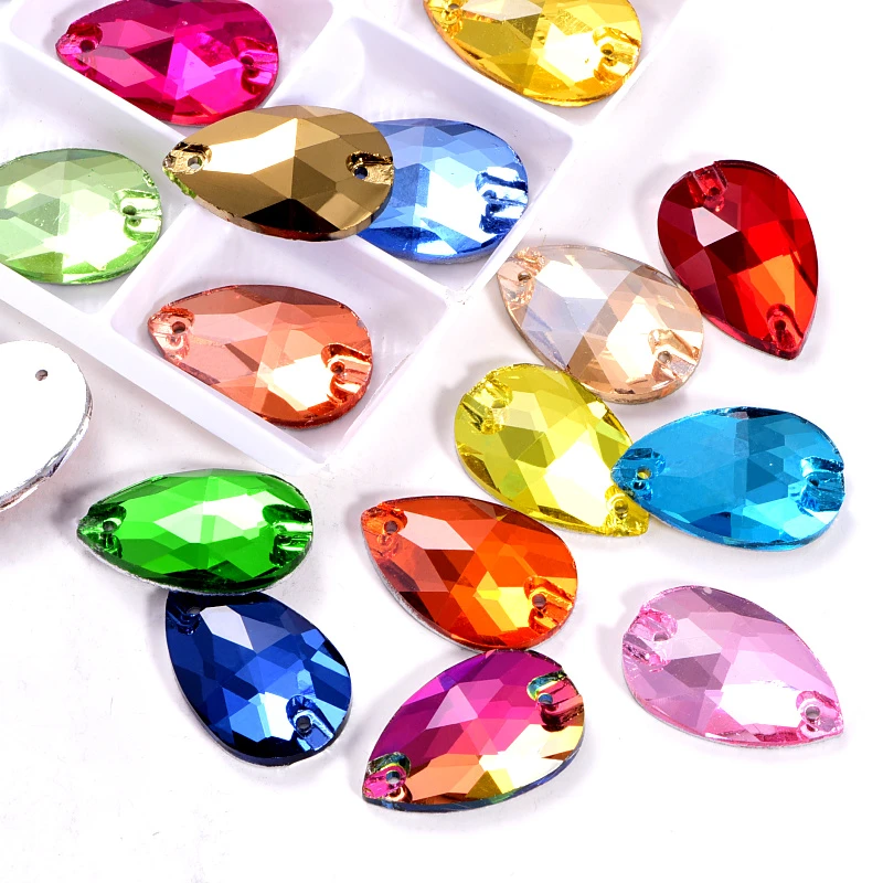 6 Sizes Colorful Teardrop Crystal AB Glass Sew On Rhinestones With ...