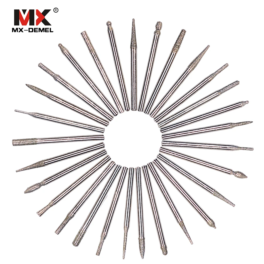 MX DEMEL 30pcs DIAMOND BURR Bit Set for 1/8" 150 Grit Dremel Rotary ...