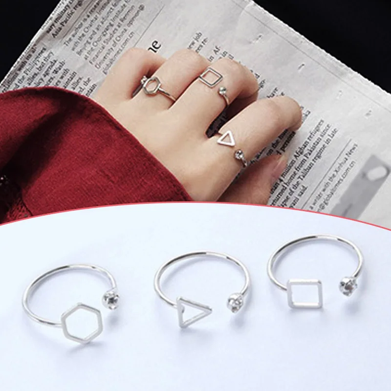 LNRRABC new 1PC Opening Women Geometry Popular Ring Trendy Crystal ...