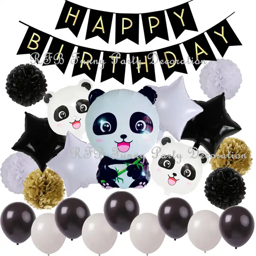 Panda Party Birthday Decorations Black White Panda Foil Balloons Paper ...