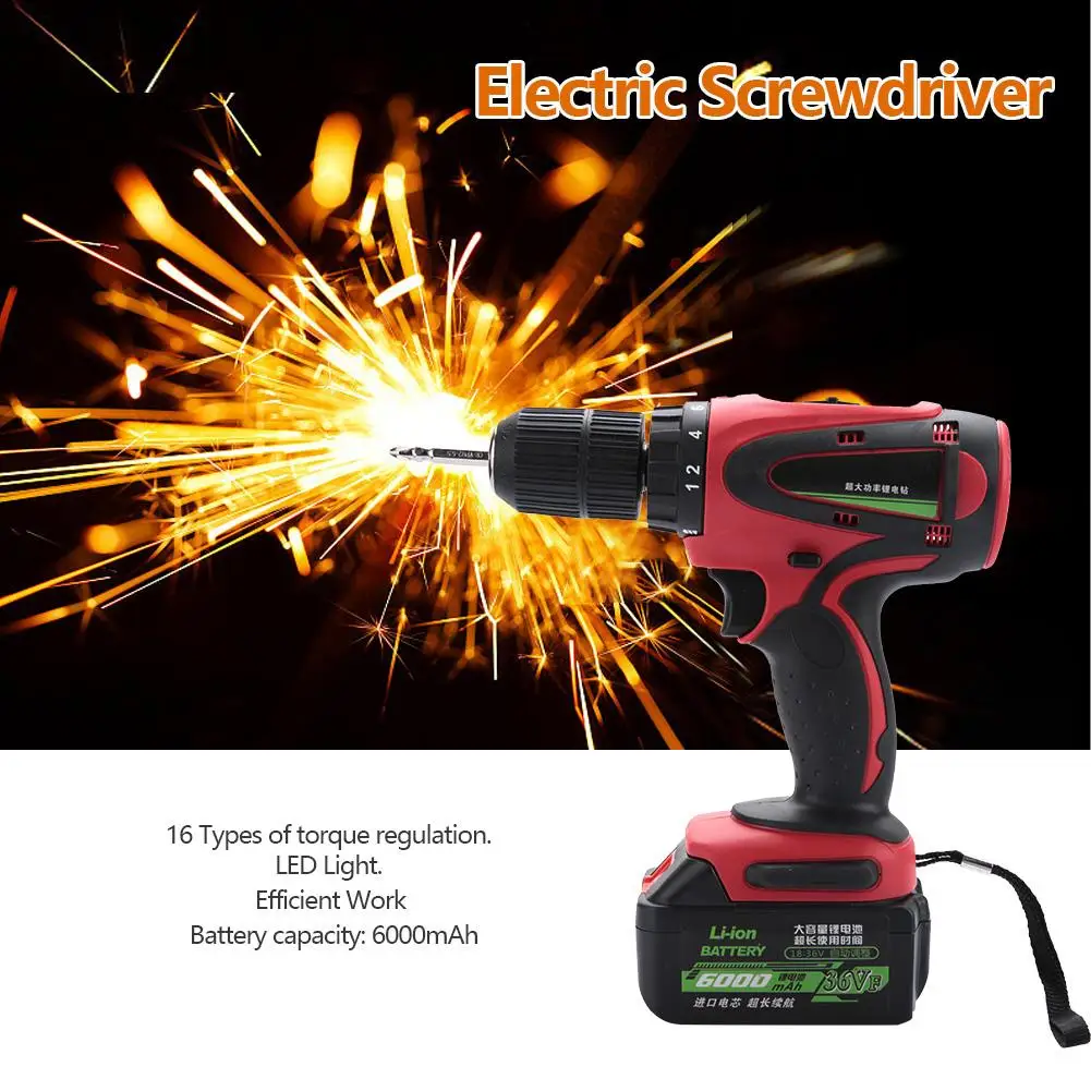 6000mah Cordless Electric Screwdriver Drill With Lithium Battery And