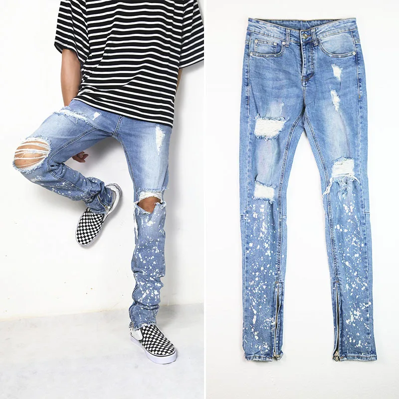 very fashion good Quality men Skinny Ripped Jeans Light Blue Destroyed ...