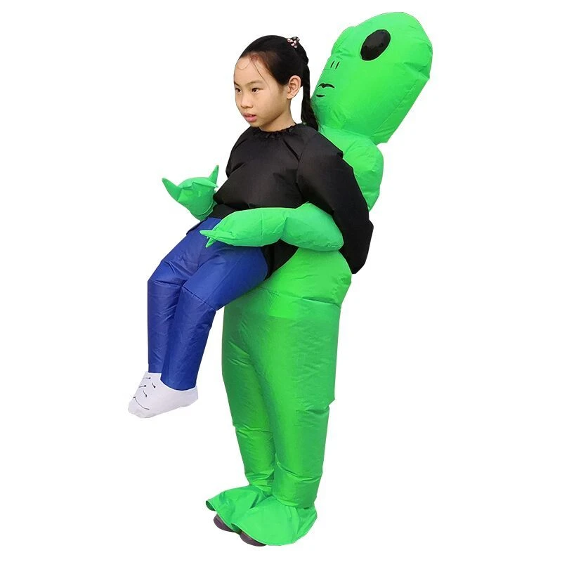 Green Alien Carrying Human Costume Inflatable Funny Blow Up Suit ...