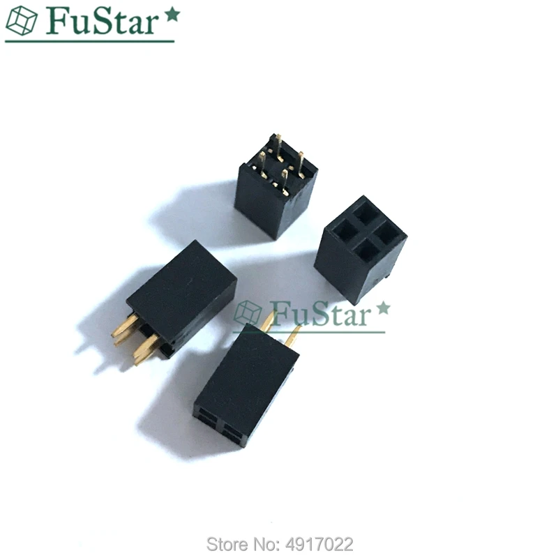 100pcs 2x2 4 Pin 2.54mm Double Row Female Straight Header Pitch Socket ...