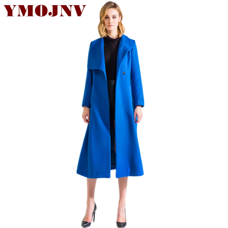 YMOJNV New Autumn Winter Coat Women 2018 Female Long Blue Wool Coat ...