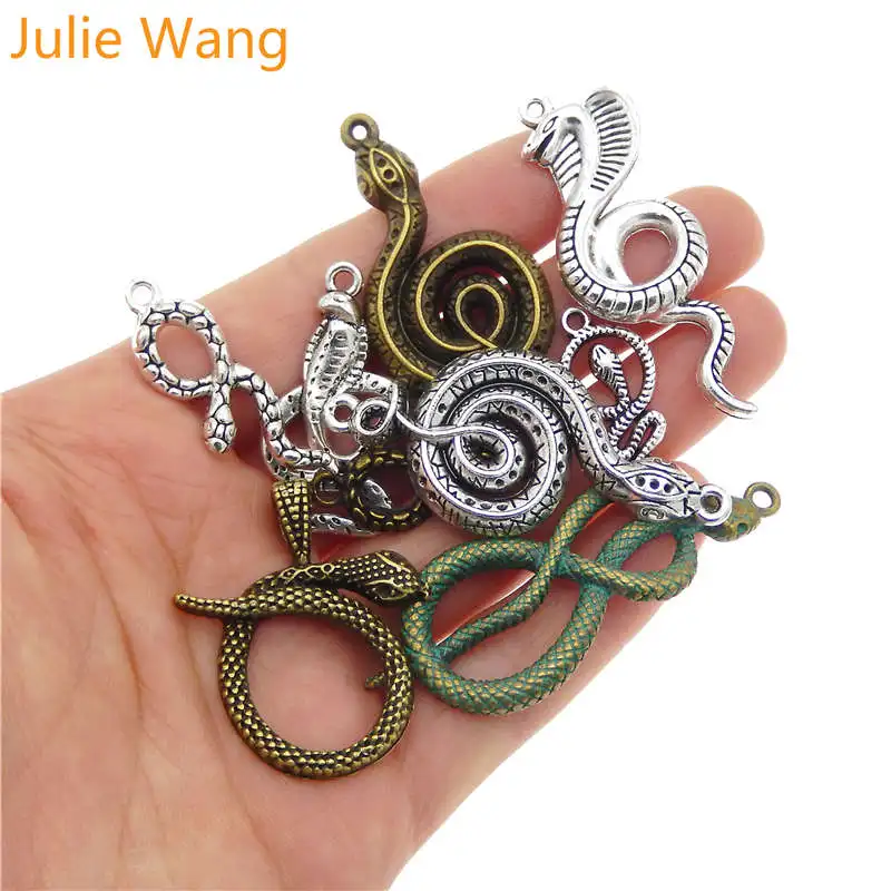 Julie Wang 9PCS Snake Charms Mixed Antique Colors Alloy Animal Necklace ...