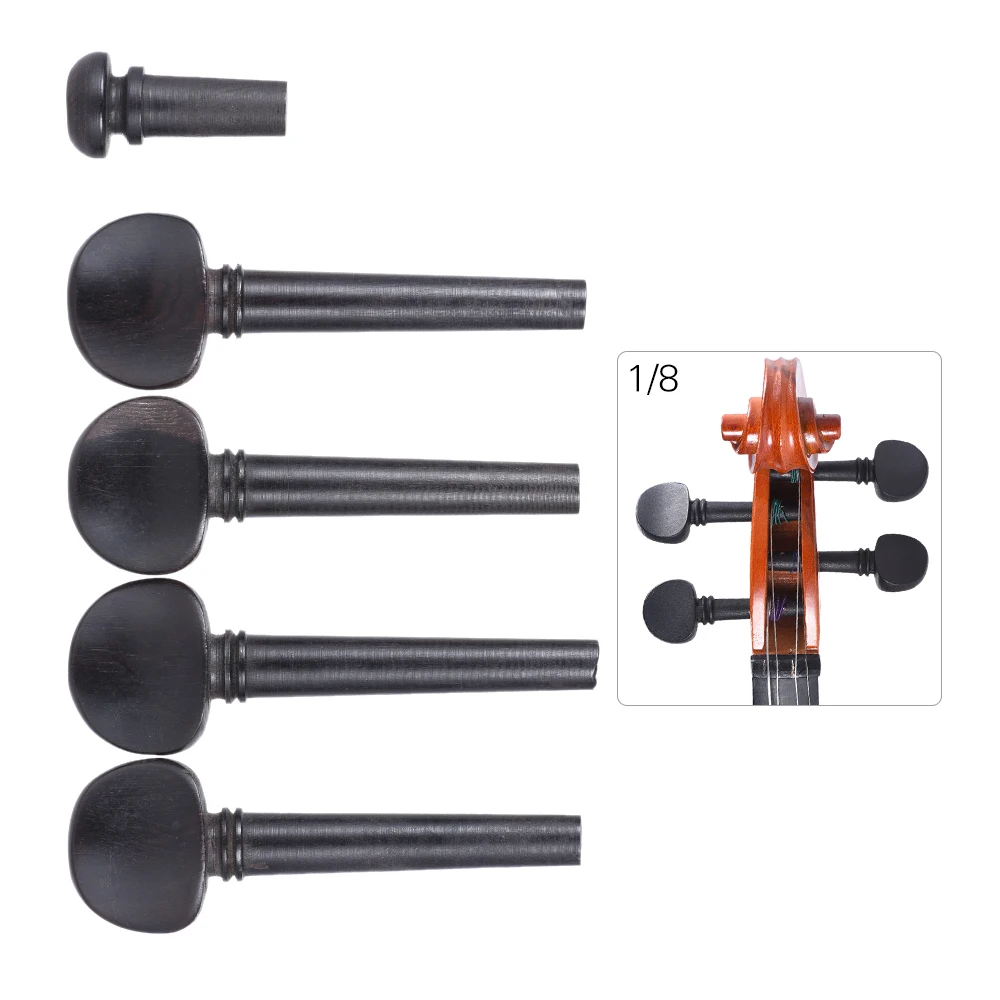 4/4 Size Ebony Wood Violin Fiddle Tuning Pegs Endpin Set Replacement ...