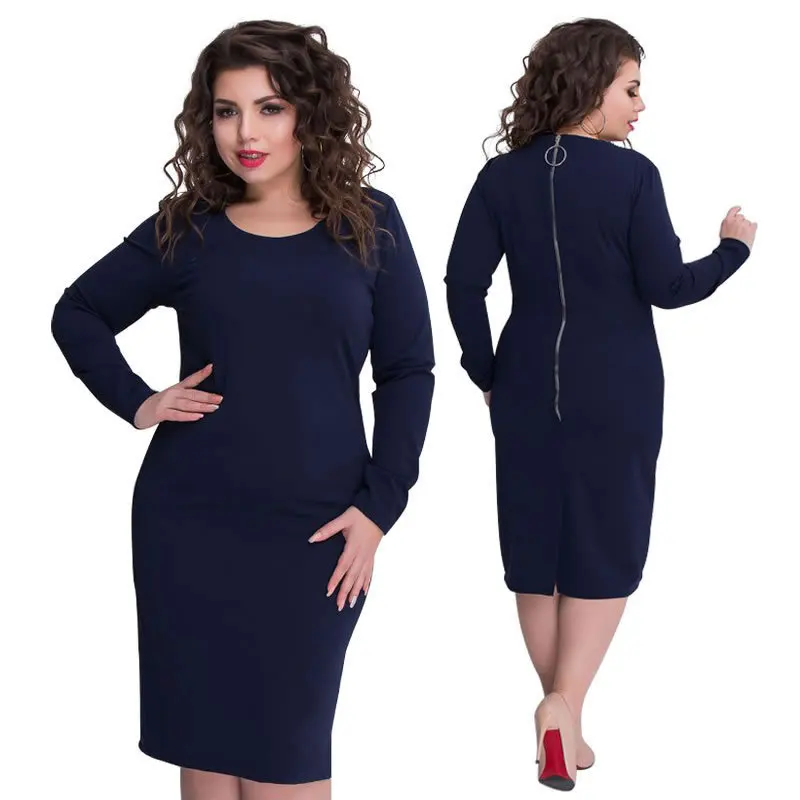 Lguc.H Large Dresses Plus Size Office Dress Long Sleeve Skinny Dress ...