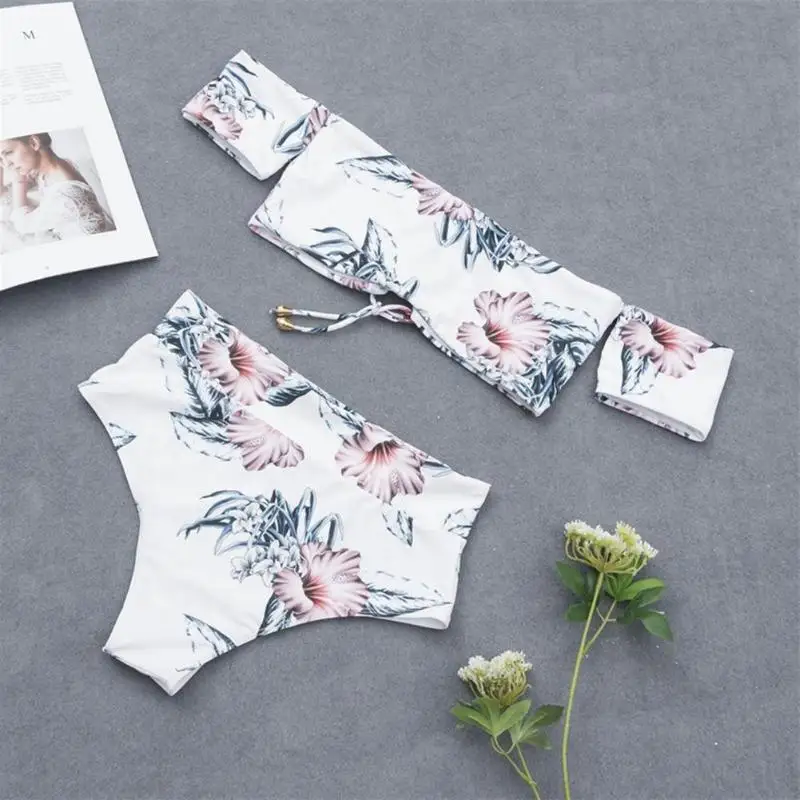 2019 Women Wrap Chest Bikini Set Split Swimsuit Floral Print Bandages ...