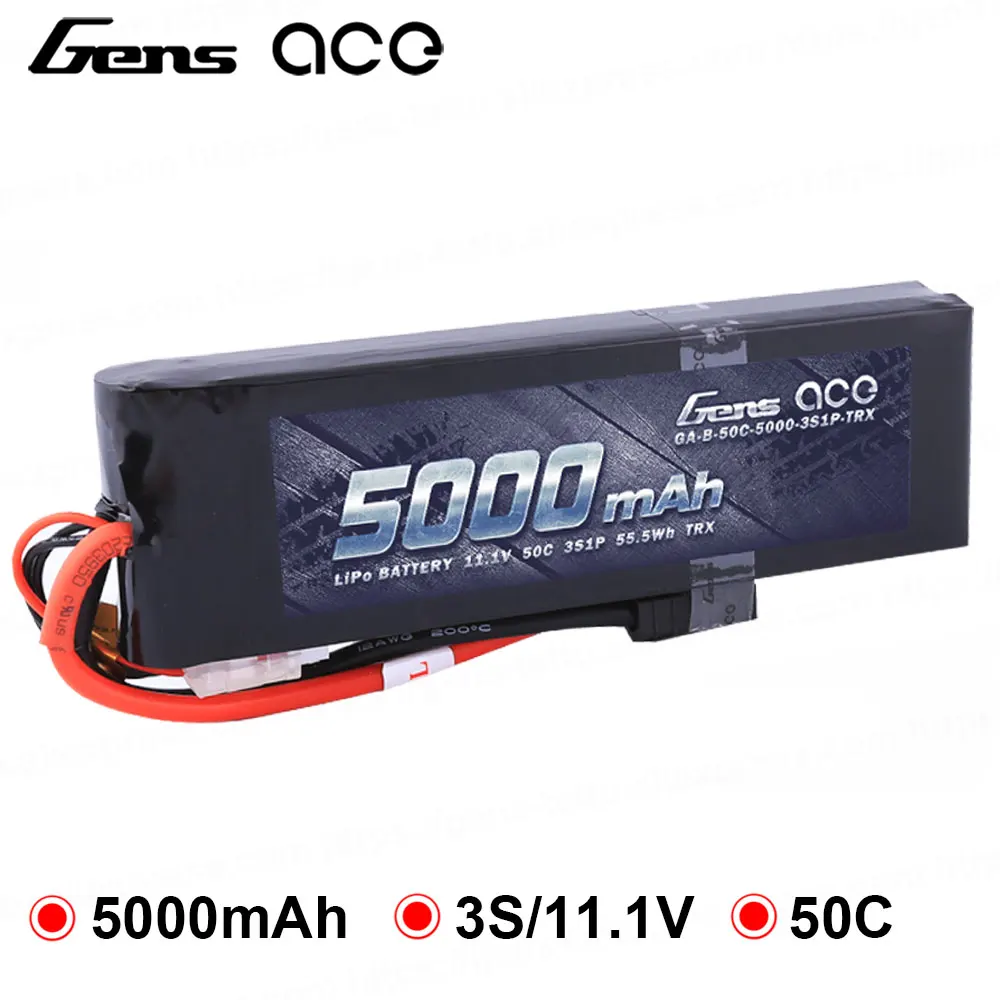 Gens ace Lipo Battery 11.1V 5000mAh Lipo 3S Battery Pack 50C TRX Plug ...
