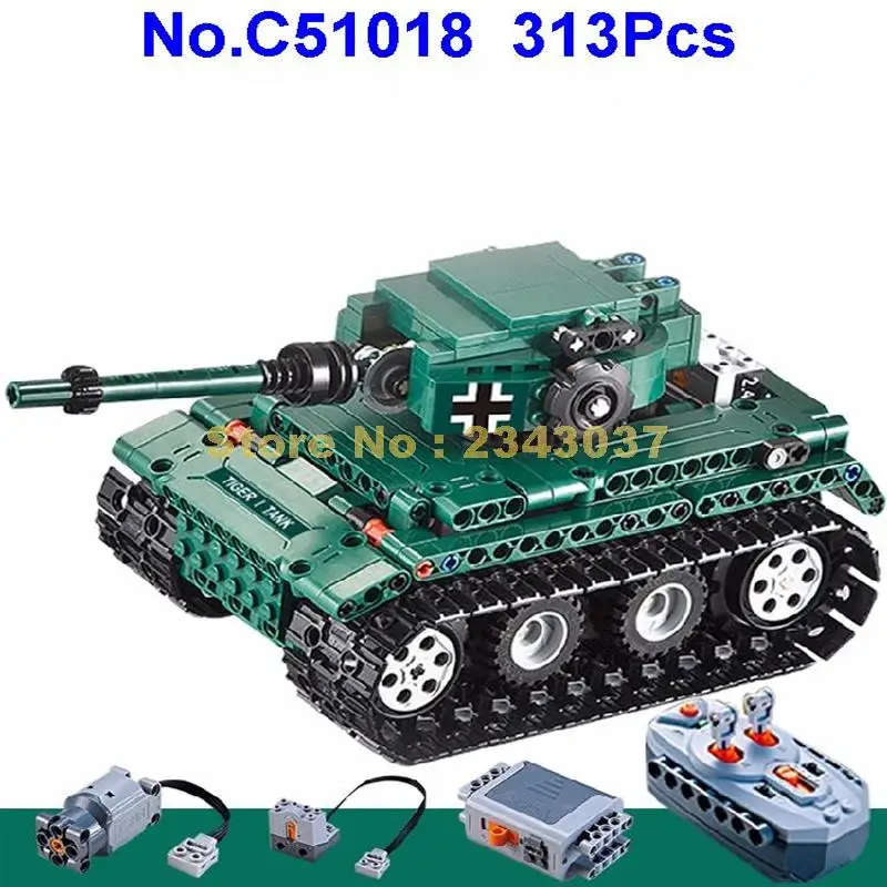 C51018 313pcs Military Technic Remote Control RC German Tiger Tank 1:35 ...