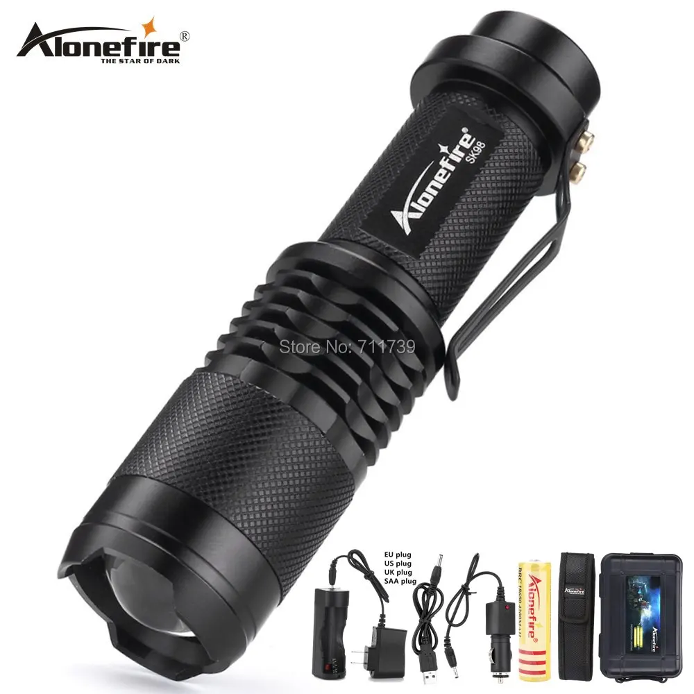 Alonefire Mini linterna LED SK98 L2, portátil, con ZOOM, resistente al agua, iluminación de por ...