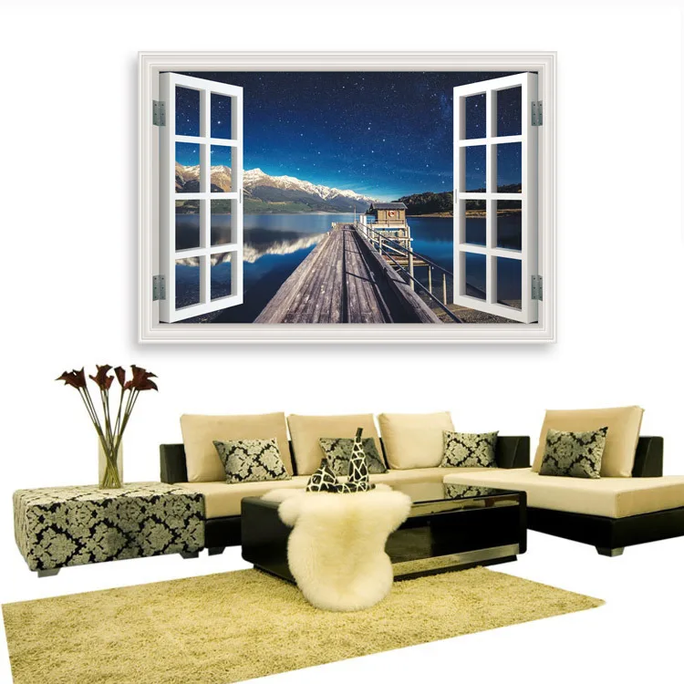 Hot Sales Window Scenery Beautiful Sea Beach View wall sticker fake ...