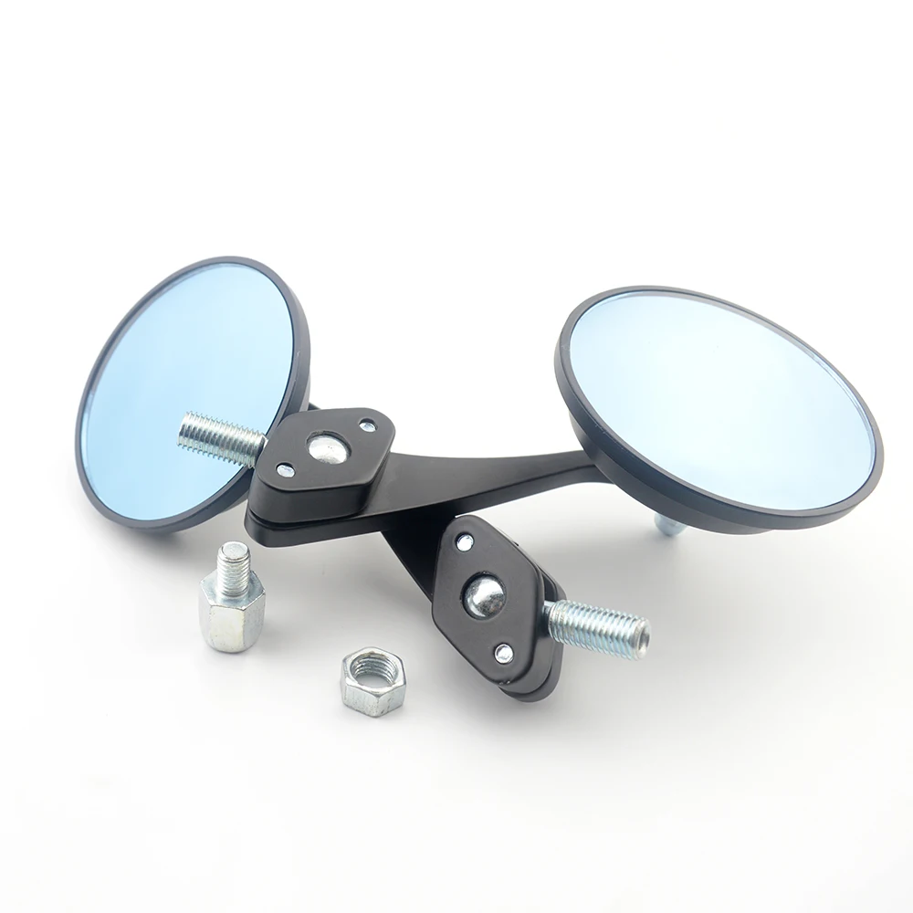 Side Mirrors Chopper Cruiser Motorbike 8 And 10 Mm Adapter Round Folding