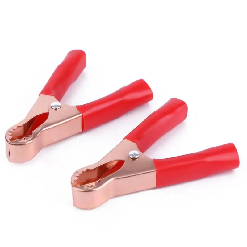 2 Red+ 2 Black 50A Copper Coated Car Battery Test Clips Alligator ...