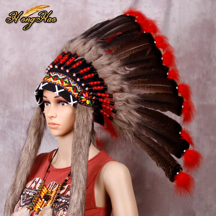 Indian Feather Headdress Handmade Red And Black Feathers Feathers ...