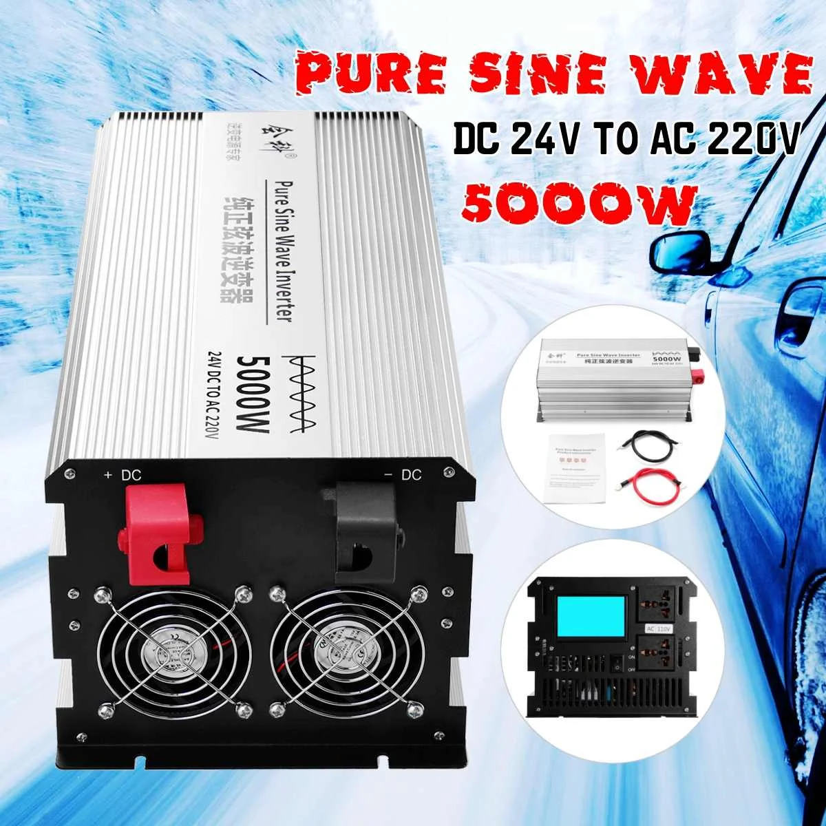Inversor de onda sinusoidal pura, 2500W, 5000W, P eak, 50Hz, cc 12V/24V/48V a CA 110V/220V ...