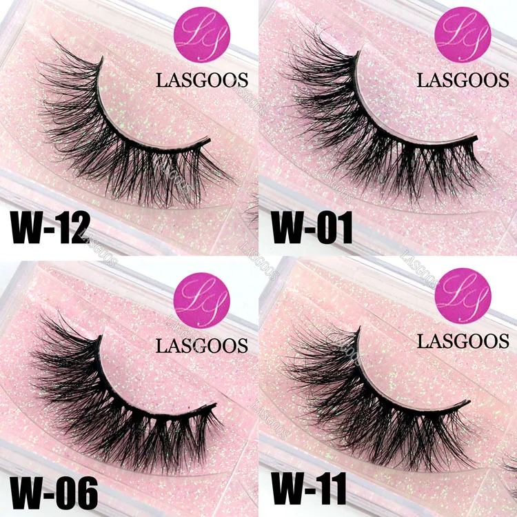 LASGOOS 4 Styles Pink Glitter Mink Fur 3D Messy Lithe Eye Lashes False ...
