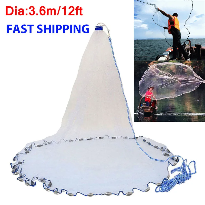 3.6M diameter catch fishing net USA cast nets water hand throw fly ...