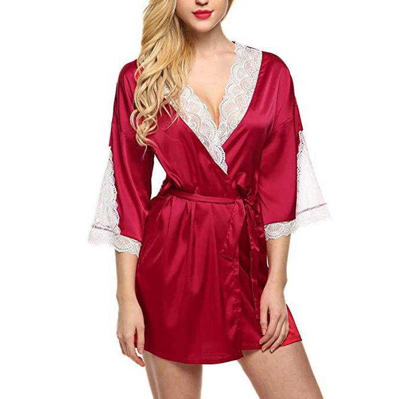 Lingerie Robes with lace Bathrobe Bridesmaid Floral Bathrobe Kimono ...