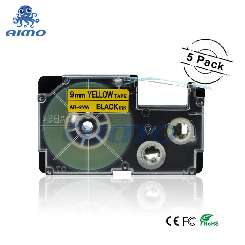 5pcs compatible black on yellow 9mm label tape XR 9YW for casio label ...