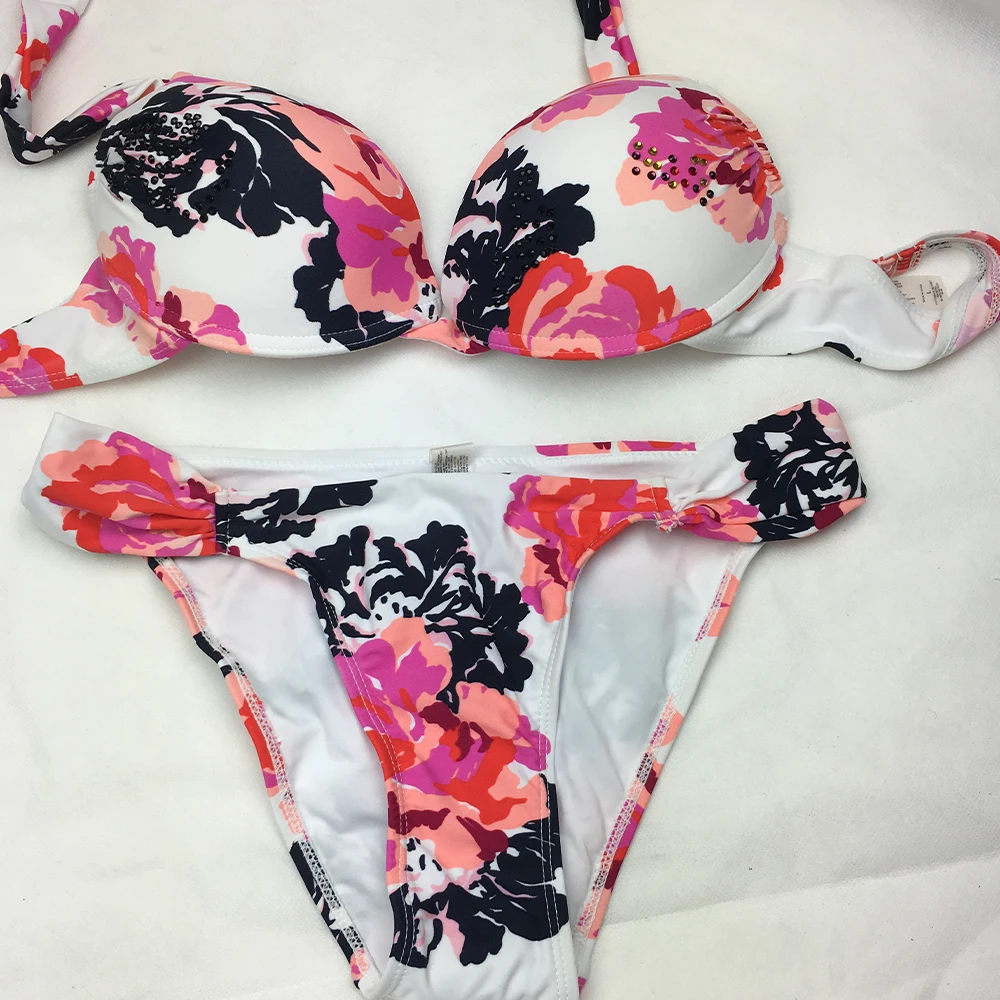 Buy Womens Sexy Halter Print Floral Rhinestones Bath