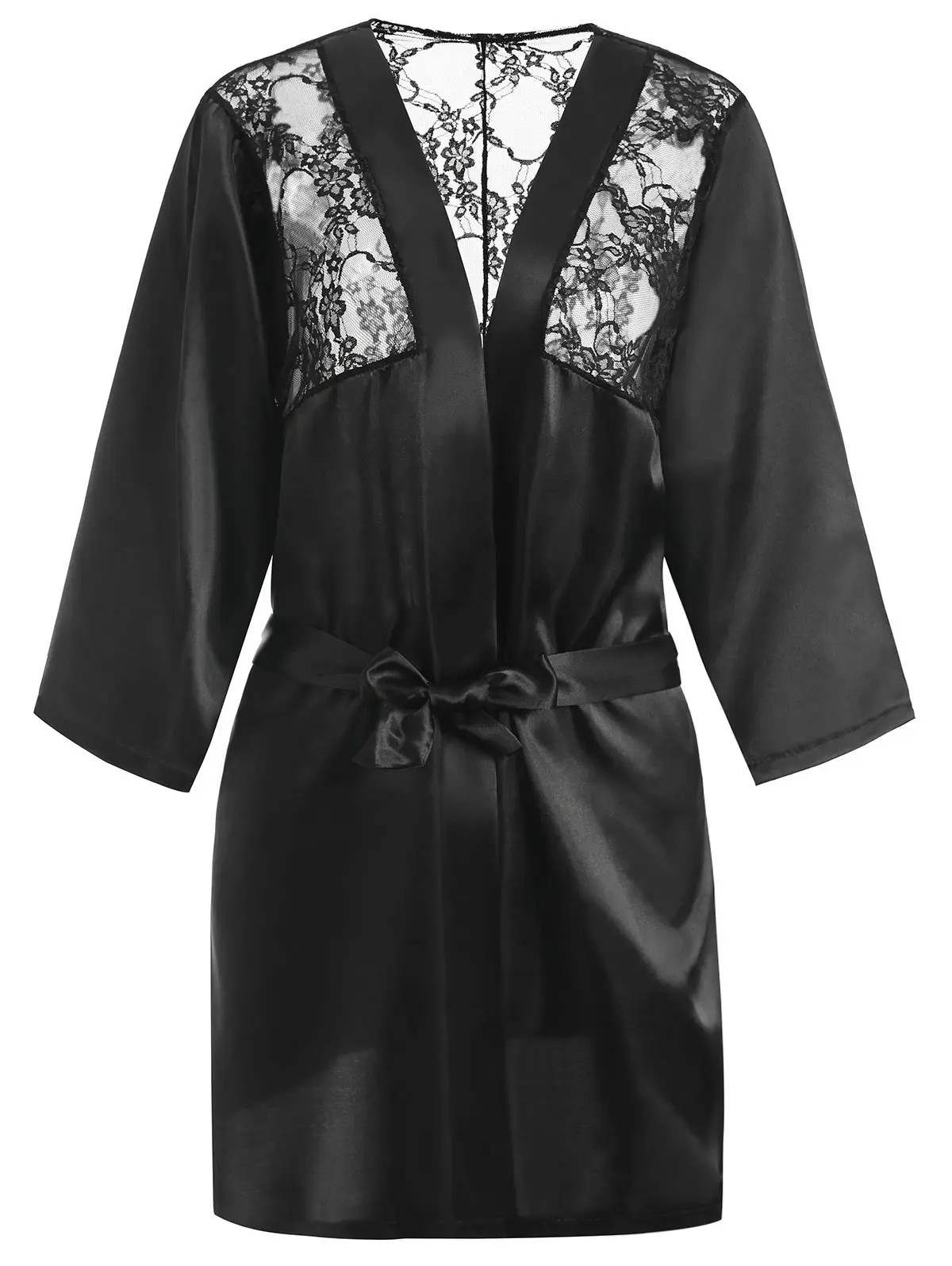 Wipalo Women Lace Panel Plus Size 6xl Wrap Robe Lingerie Sexy Solid See