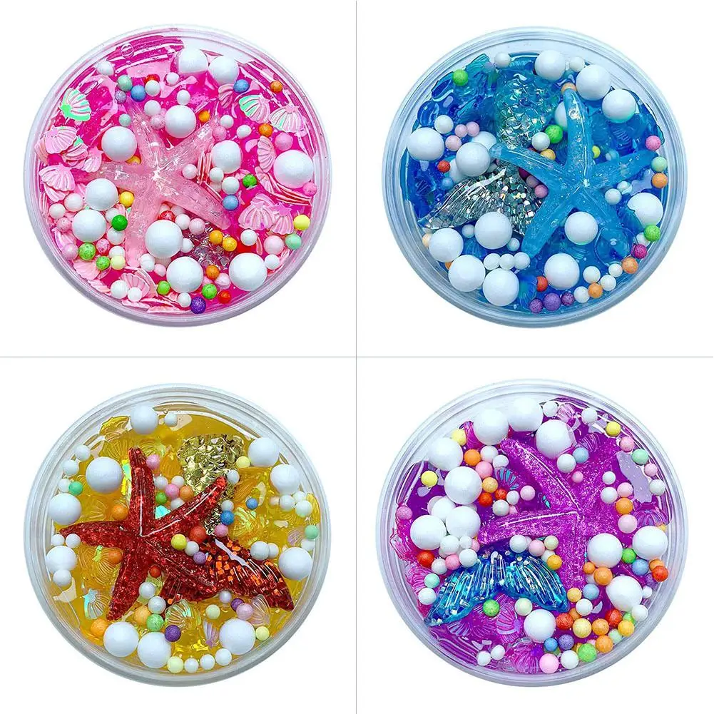 LeadingStar 100ML Colorful Slime Toy with Starfish Mermaid Flat Bead ...