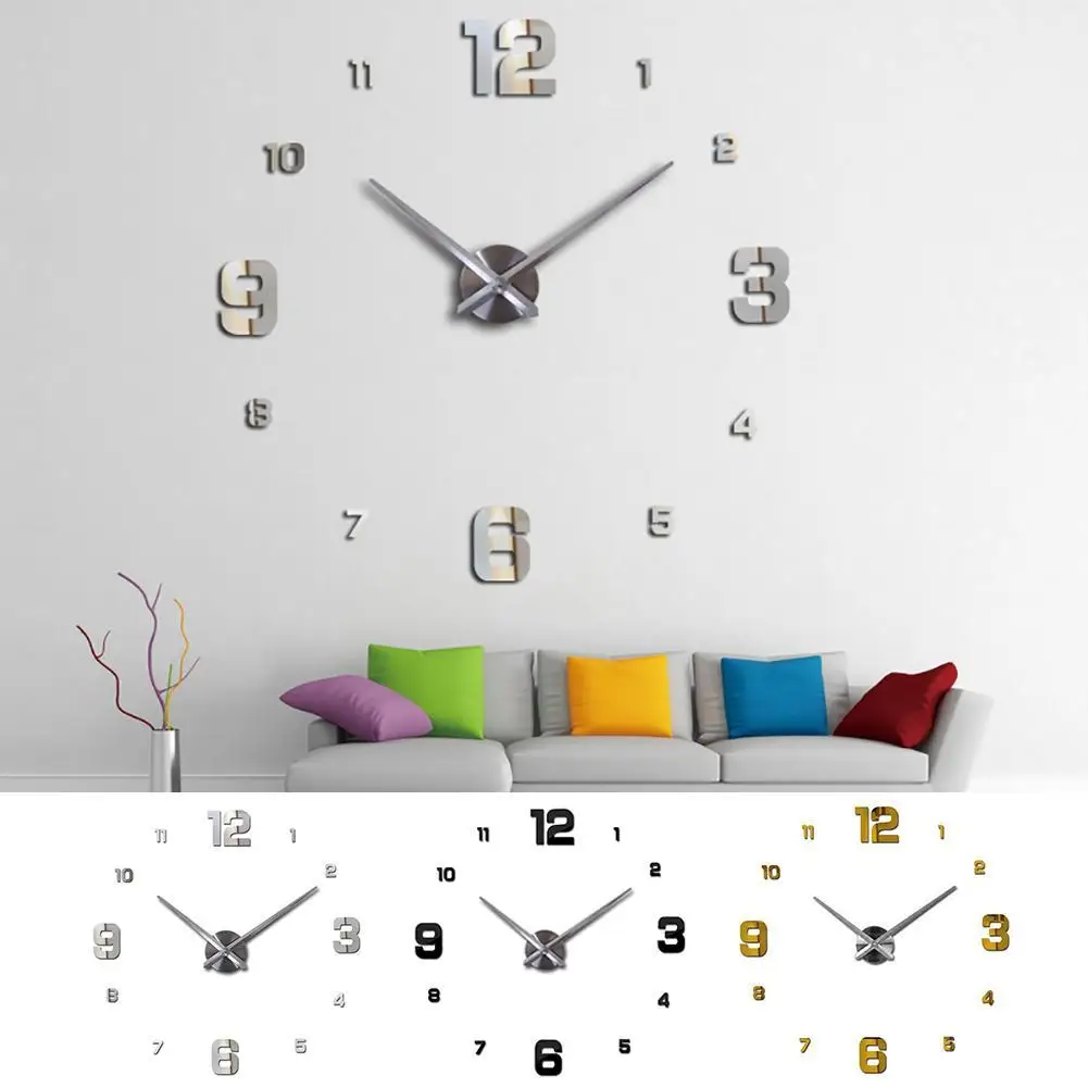 Creative 3D Wall Clock DIY Large Decorative Wall Clocks Big Size Mirror ...