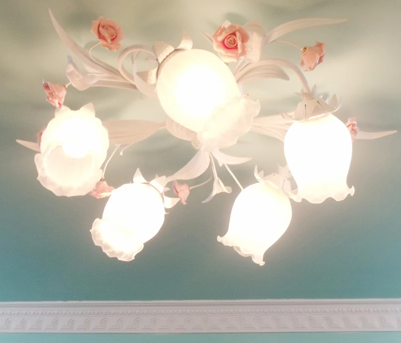 Europe Style Princess Ceramic Rose Flower Glass Lampshade Ceiling Light ...