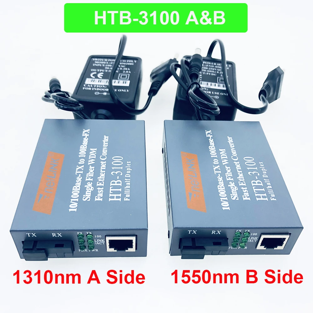 1 Pair Htb-3100 Optical Fiber Media Converter Fiber Transceiver Single ...