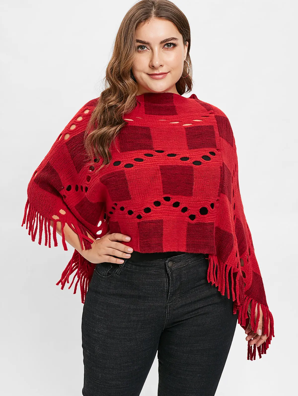 Buy Kenancy Plus Size Women Wraps Hollow Out Fringed