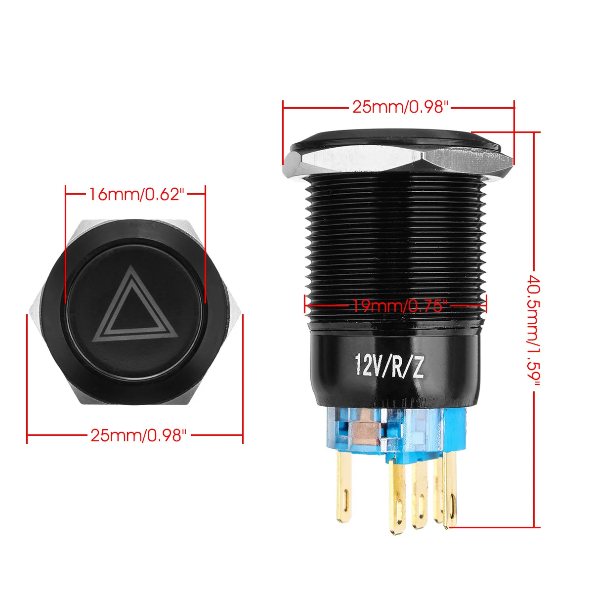 19mm Car LED Push Button Switch 12V Hazard Warning Light Switches Self ...