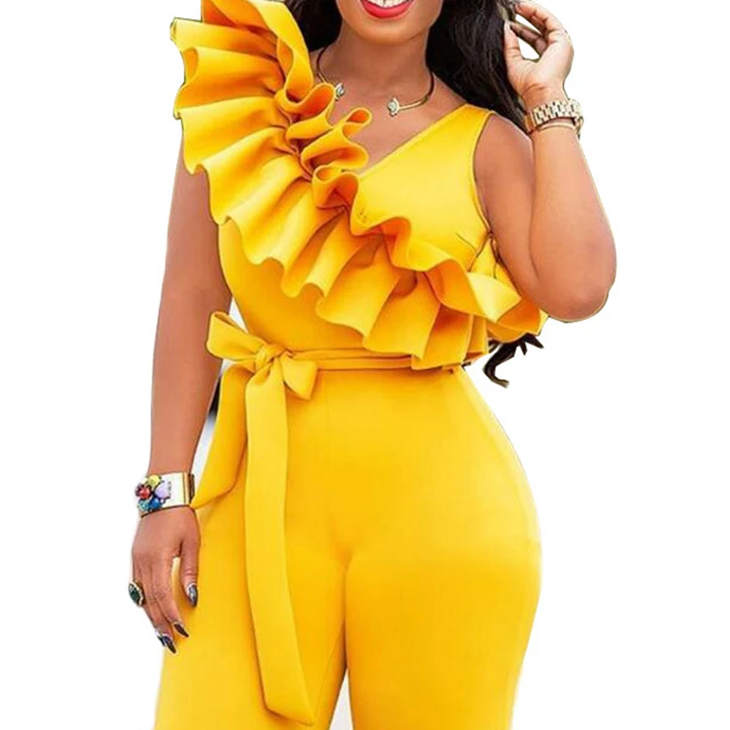 Ruffles Elegant Jumpsuits Women One Piece Wide Leg Long Pants Rompers ...