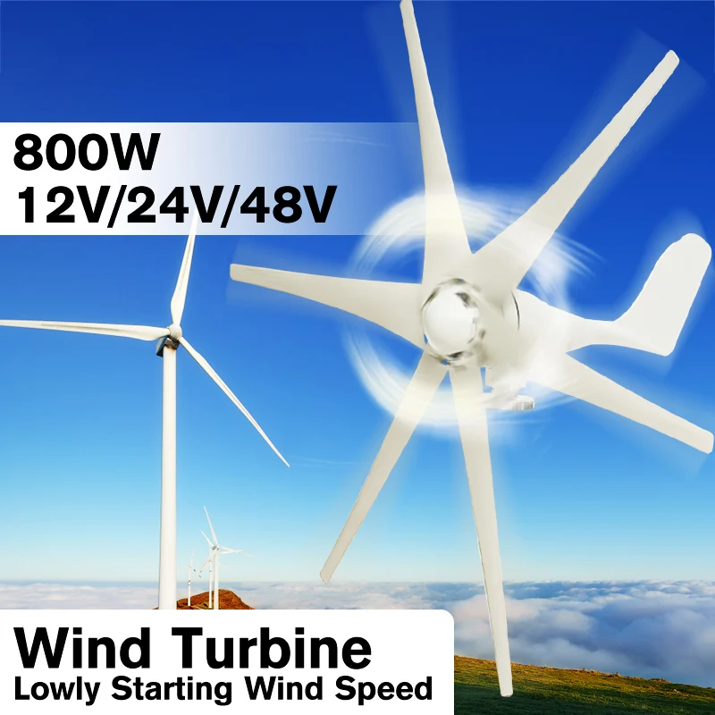 800W 12V 24 V 48 Volt 6 Nylon Fiber Blade Horizontal Home Wind Turbines ...