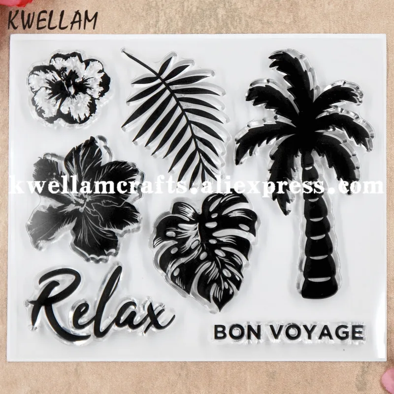 Relax Coconut Tree Flowers Leaves Scrapbook DIY photo cards rubber ...