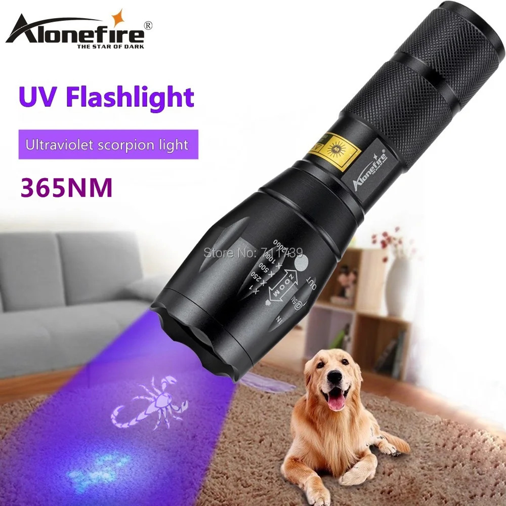 AloneFire E17 UV Led Flashlight 365nm Ultraviolet Zoomable Invisible ...
