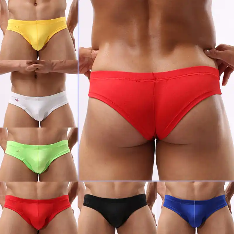 Sexy Men's Briefs Bikini Underwear U convex ultra thin transparent ice silk men's briefs Large ...