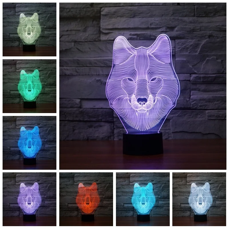 Luces 3d con forma de Lobo, luces Led de colores, lámpara Visual, luz ...