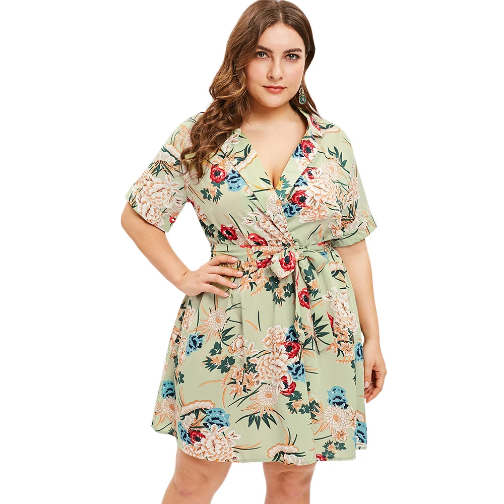 Wipalo Women Summer Lapel Neck Plus Size Floral Print A Line Dress ... Wipalo Women Summer Lapel Neck Plus Size Floral Print A Line Dress ...