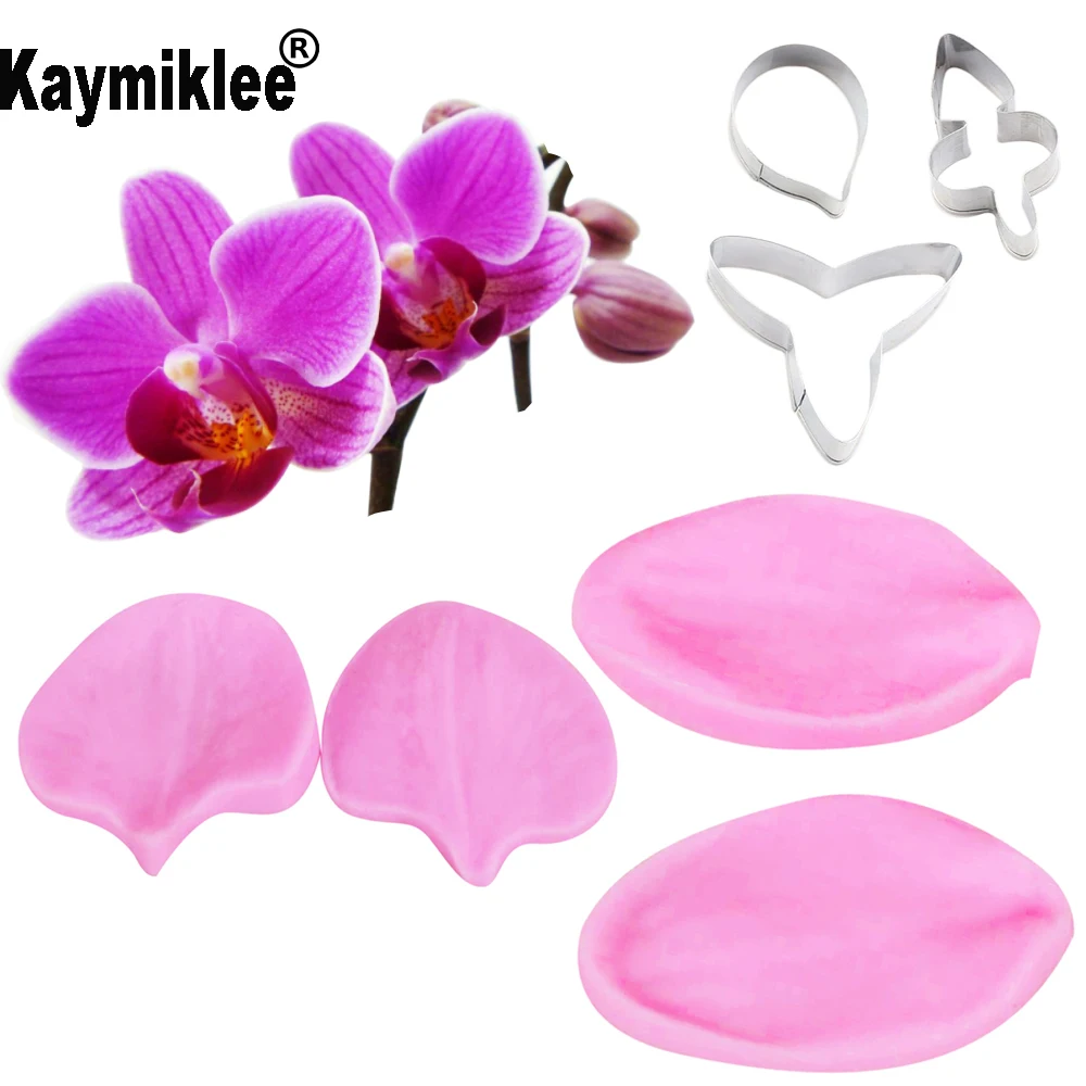 Orchid Petal Veiner &Cutter Silicone Mold Flower Fondant Gumpaste Candy ...
