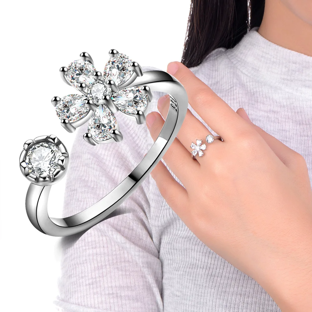 Big Flower Adjustable Women Ring Cubic Zirconia Fine Quality 30% 0f ...