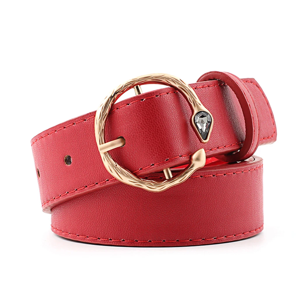 Rhinestone Round Buckle PU Leather Belts For Women Belt High Quality ...