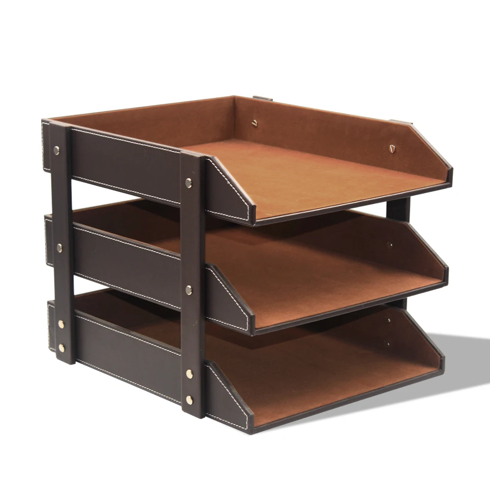 3 Layers Document Holder PU Leather Desk A4 Document File Tray Rack 3 Layers Document Holder PU Leather Desk A4 Document File Tray Rack