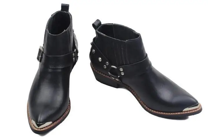 Handmade Genuine leather Men Motorcycle Boots Cowboy Punk Military Boot ...